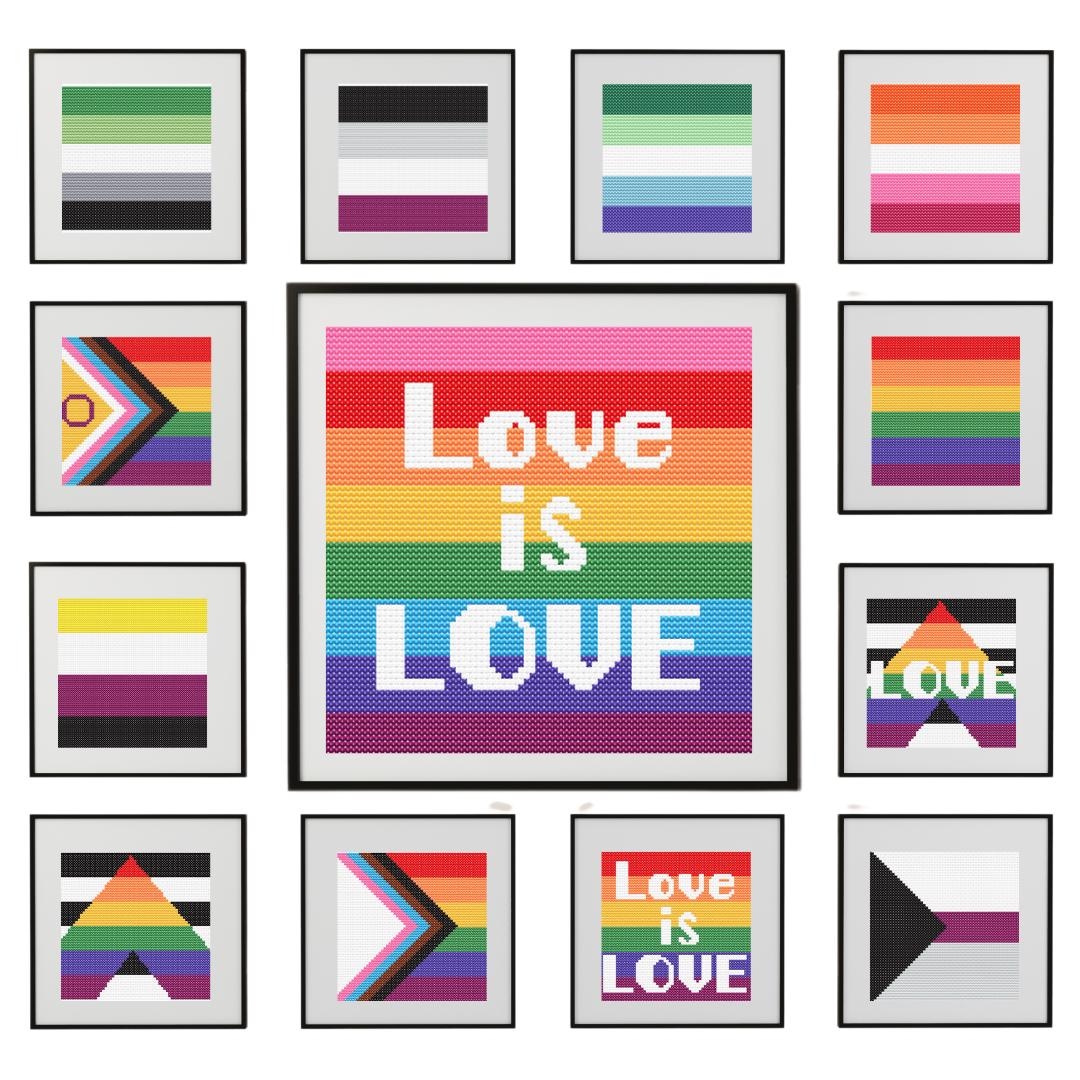 Pride Cross Stitch Pattern - Love Cross Stitch Pattern Set - LGBTQ+ Pride Flag Collection, Pride ...