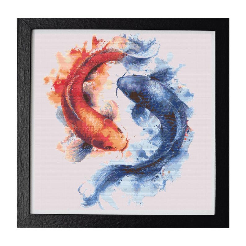 Yin-yang Koi Fish Cross Stitch Pattern - Watercolor Balance of Life ...