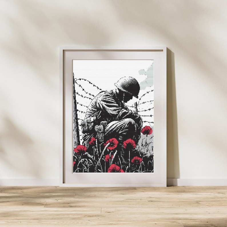 Soldier Silhouette Cross Stitch Pattern - Poppy Design for Remembrance ...