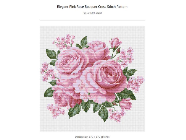 Elegant Pink Rose Bouquet Cross Stitch Pattern Romantic Floral ...