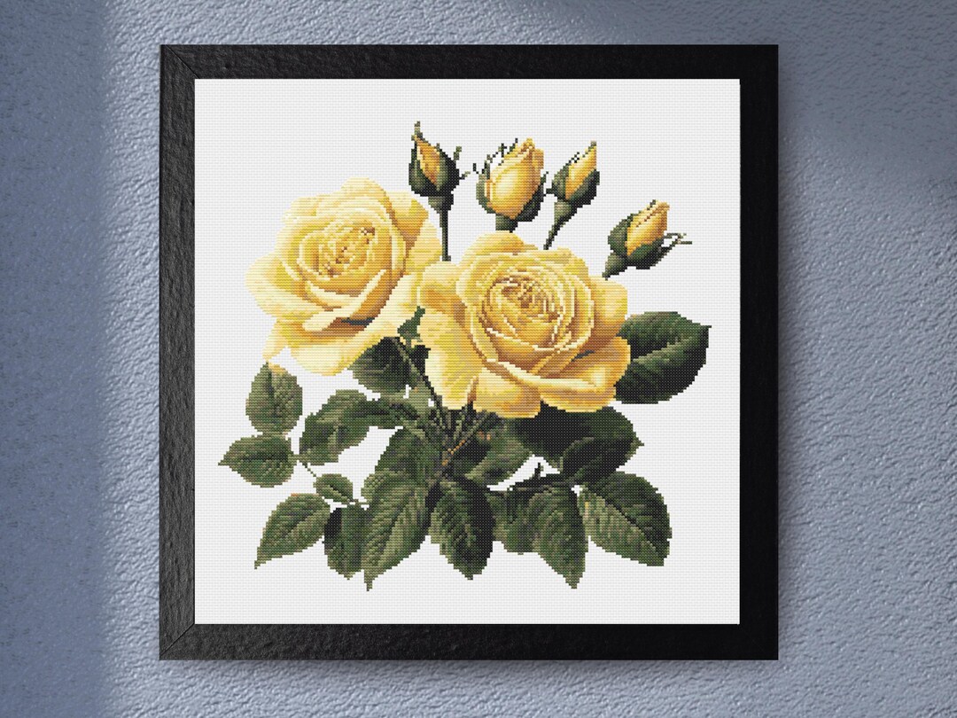 Yellow Rose Cross Stitch Pattern - Classic Floral Embroidery Design ...