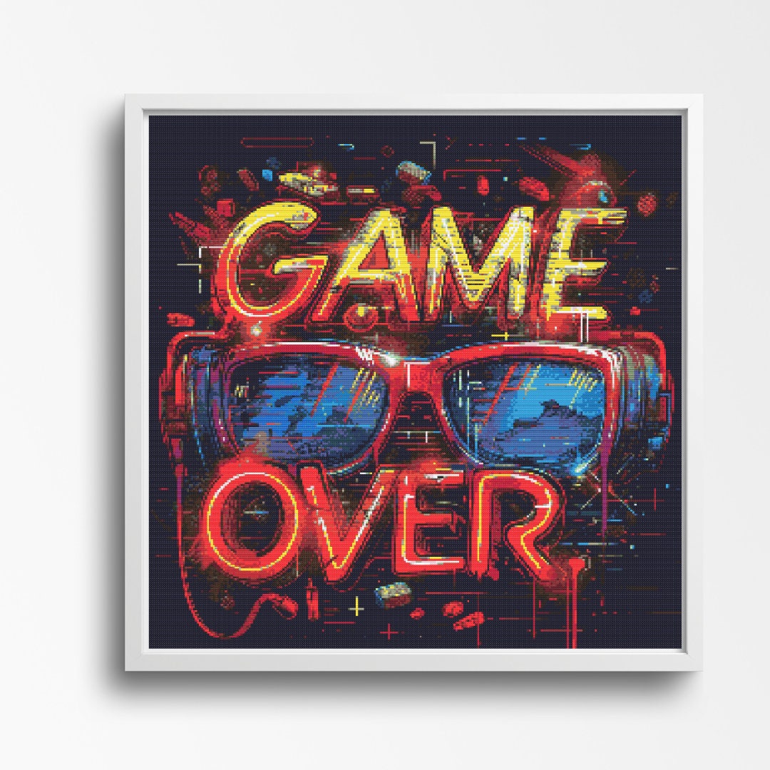 Game Over Counted Cross Stitch Pattern. Retro Gaming Vintage Nostalgia ...