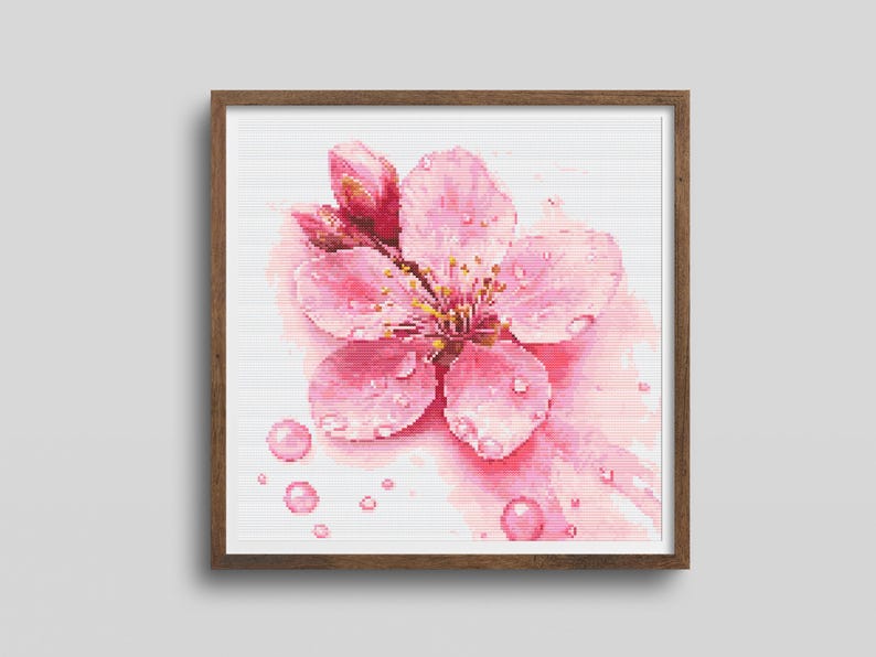 Cherry Blossom Cross Stitch Pattern - Delicate Pink Flower With Water ...