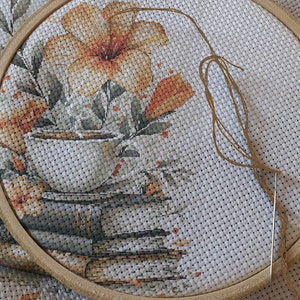Books and Blossoms Cross Stitch Pattern - Cozy Reading Nook Decor 226 X ...