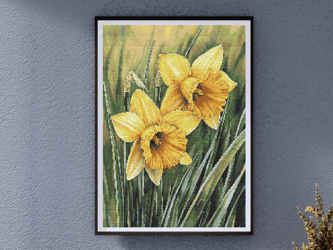 Cross Stitch Pattern Daffodils, Embroidery Flowers, Needlework Design ...