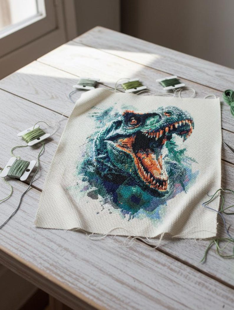 Jurassic Majesty: Ferocious T-rex Cross Stitch Pattern. A ...