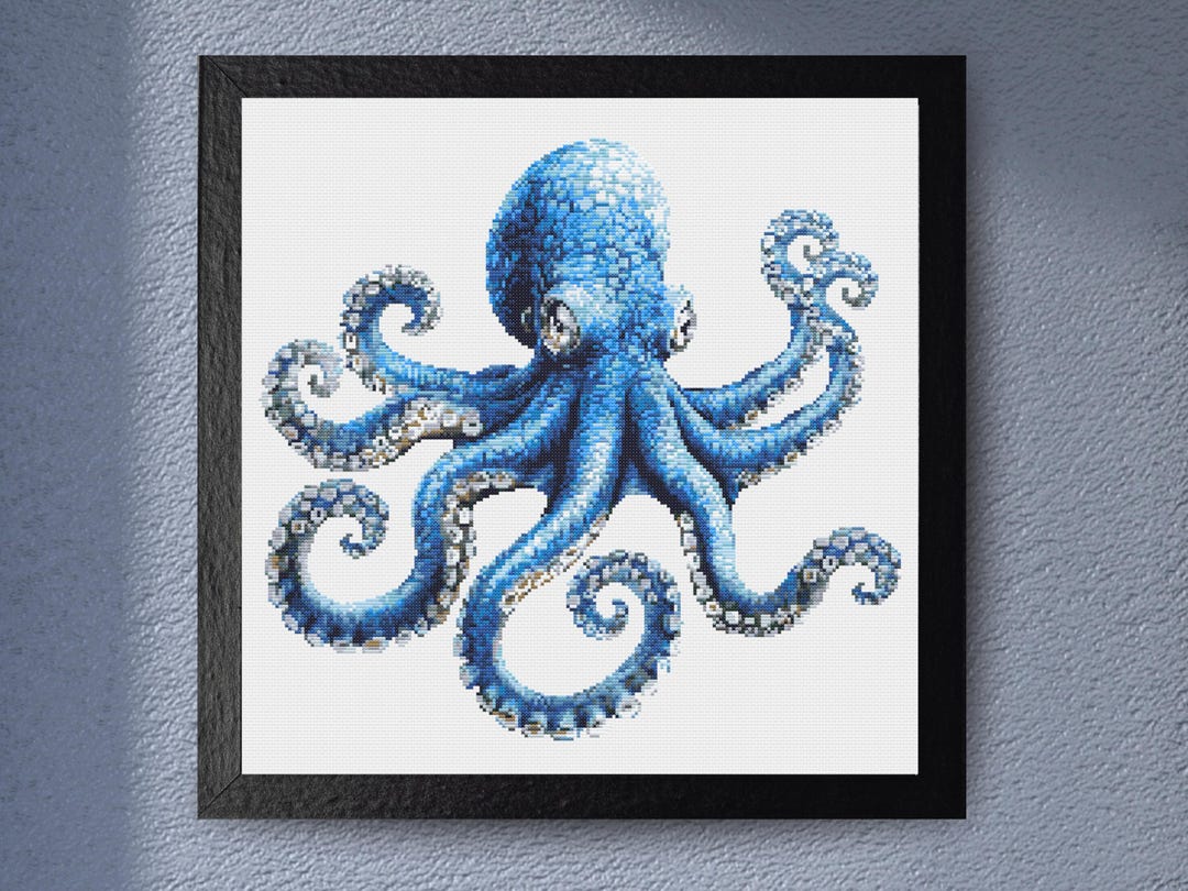 Octopus Cross Stitch Pattern – Intricate Nautical Marine Life Blue ...
