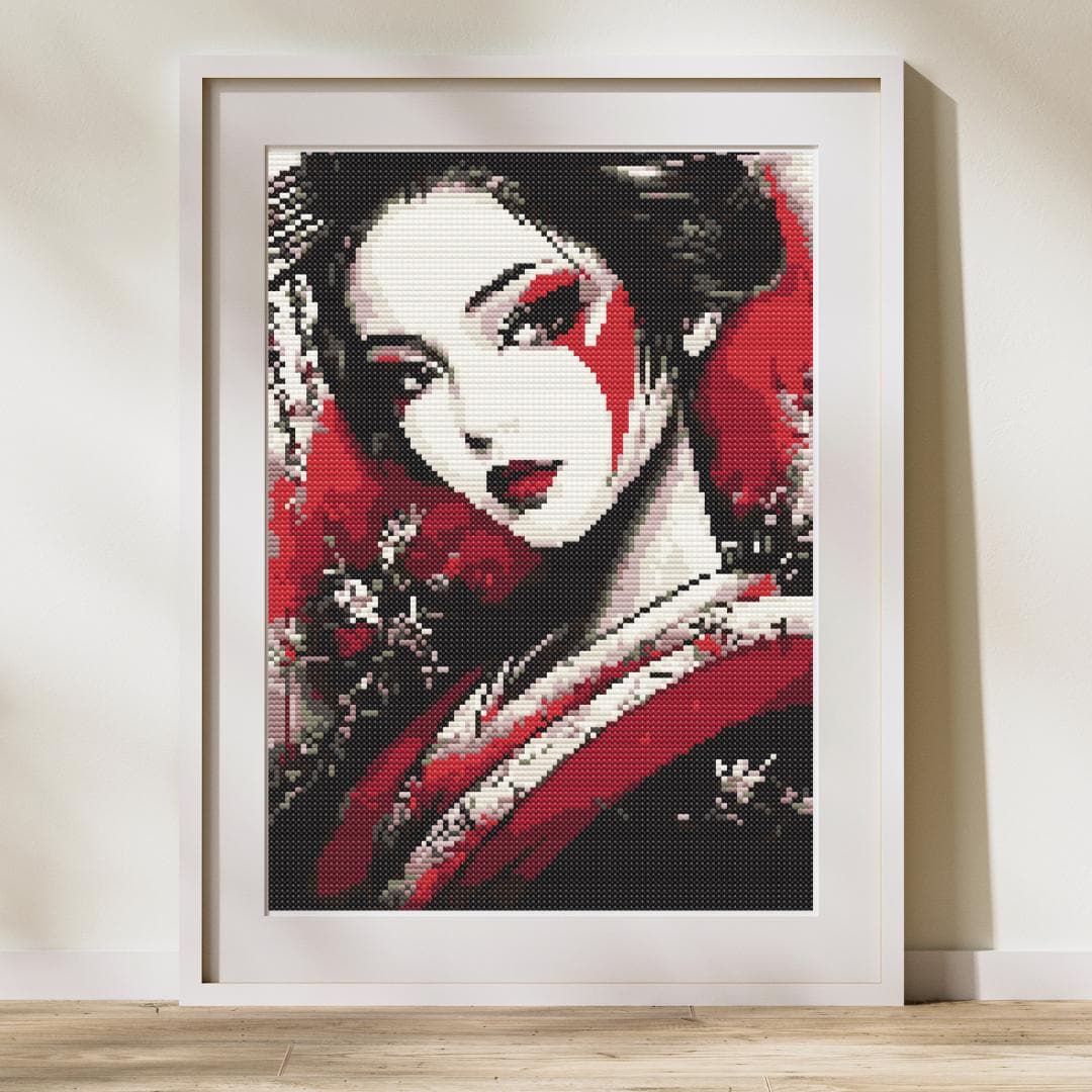 Geisha Cross Stitch Pattern, Striking Red and Black Design, Cross ...