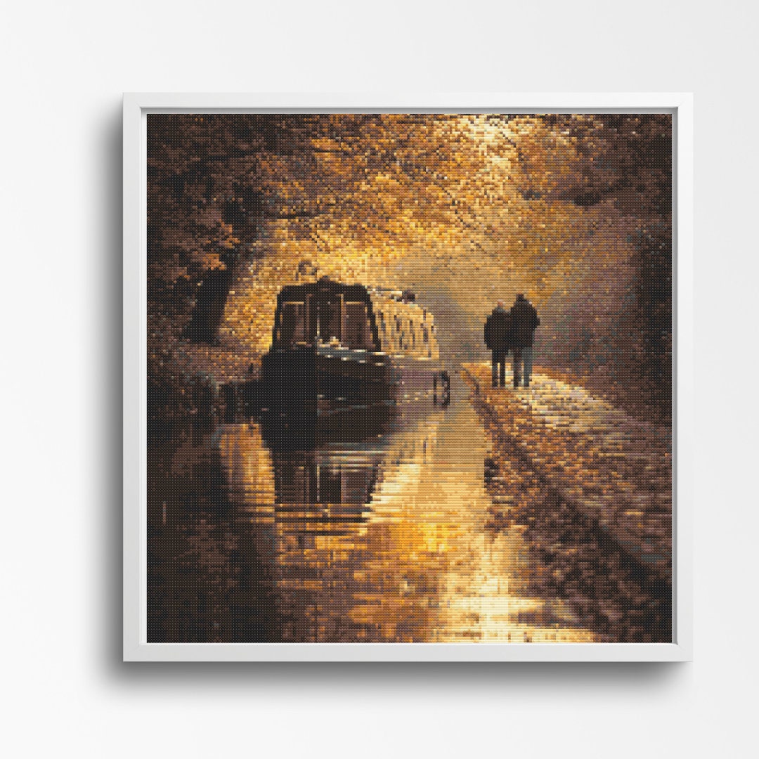 Charming Autumn Stroll: Narrowboat Cross Stitch Pattern. A Beautiful ...