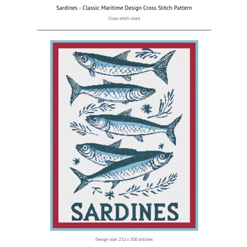Sardines Cross Stitch Pattern - Classic Maritime Design for Coastal ...
