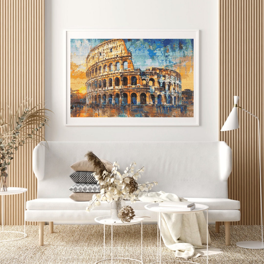 Colosseum at Sunset Cross Stitch Pattern - Iconic Rome Landmark 300 X ...