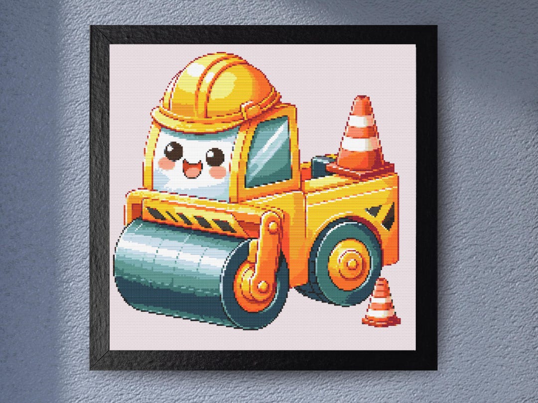 Cross Stitch Pattern - Cute Construction Roller for Kids. Kawaii ...
