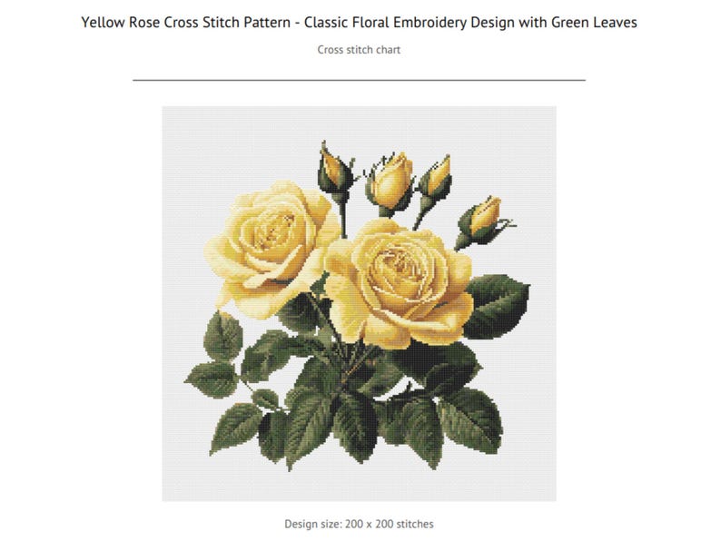 Yellow Rose Cross Stitch Pattern - Classic Floral Embroidery Design ...