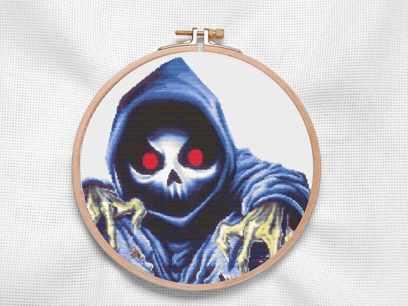 Creepy Grim Reaper Cross Stitch Pattern With Yellow Boots and Shredded ...