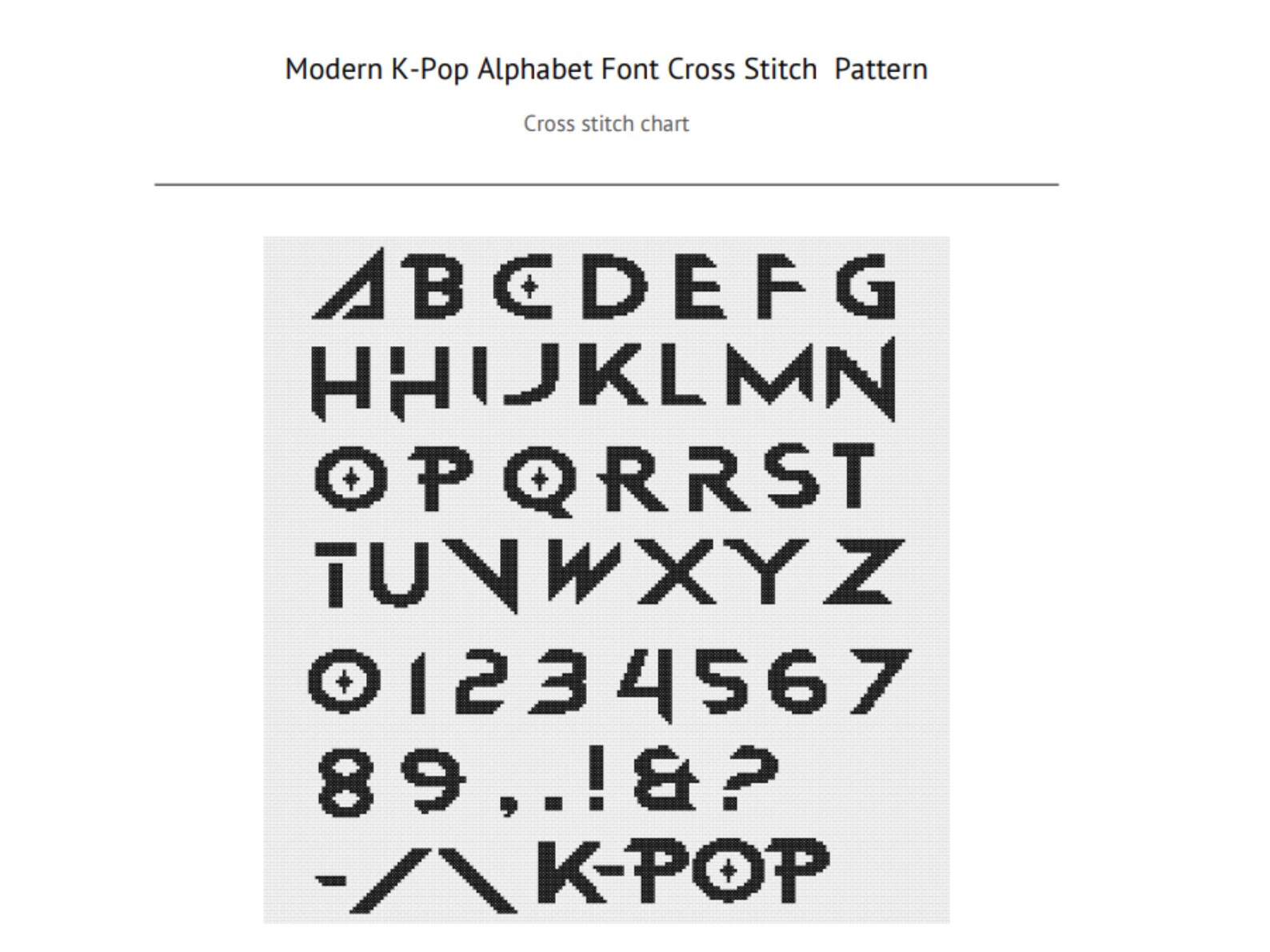 Modern Kpop Alphabet Cross Stitch Font Pattern – Bold Customizable ...