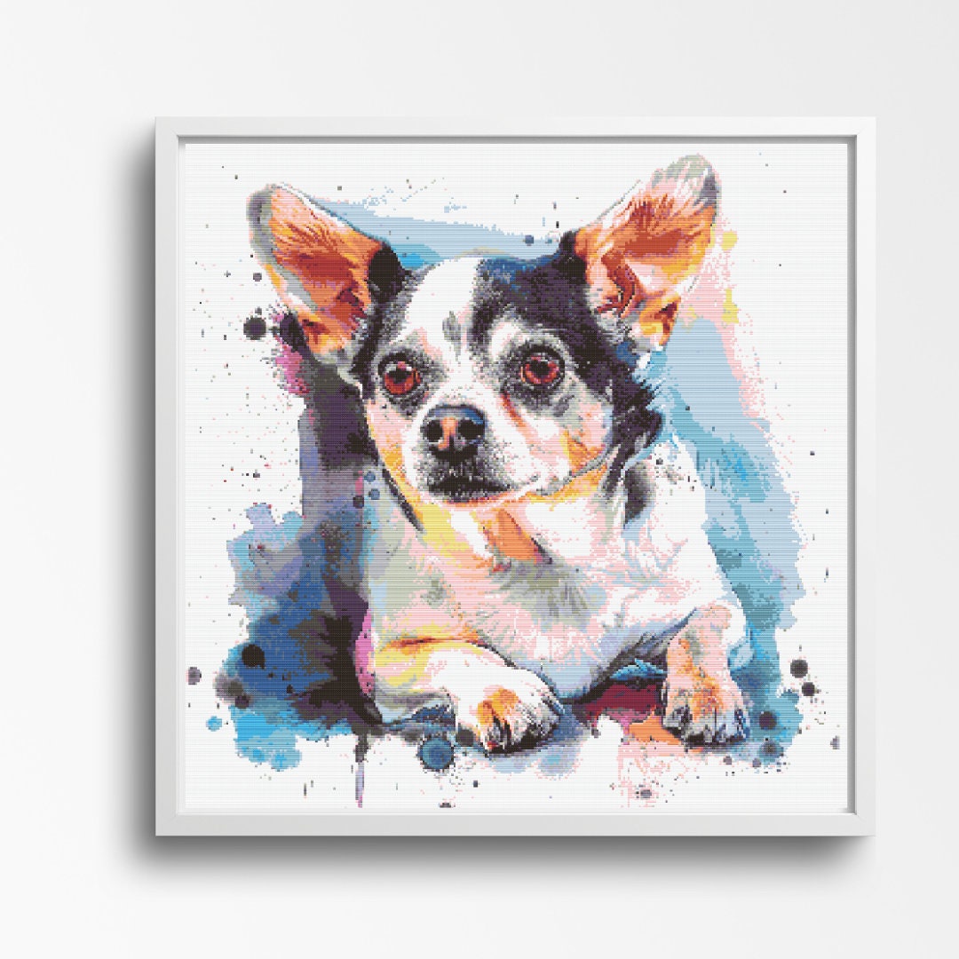 Colorful Chihuahua Cross Stitch Pattern - Detailed Dog Portrait ...