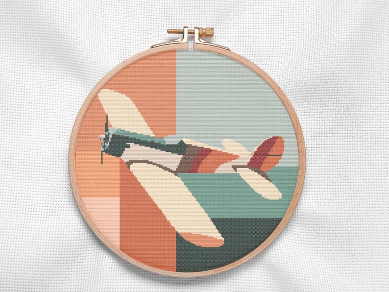 Vintage Airplane Cross Stitch Pattern – Retro Aviation, Geometric Art ...