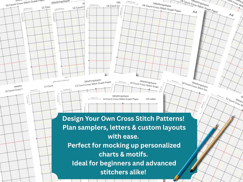 Graph Paper Bundle for Cross Stitch, Blank Grid Paper Design Your Own ...