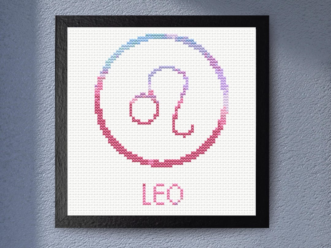Leo Cross Stitch Pattern – Zodiac Lion Symbol With Leo Text for ...