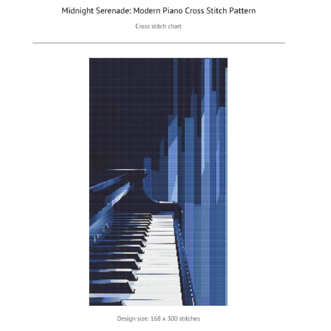 Midnight Serenade: Modern Piano Cross Stitch Pattern - Modern Music ...