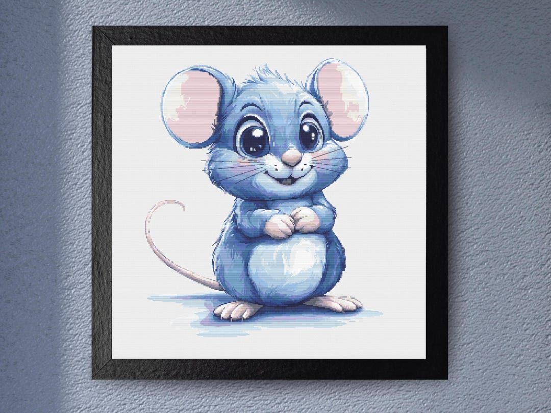 Mouse Cross Stitch Pattern, Cute Blue Mouse – Adorable Cartoon Animal ...