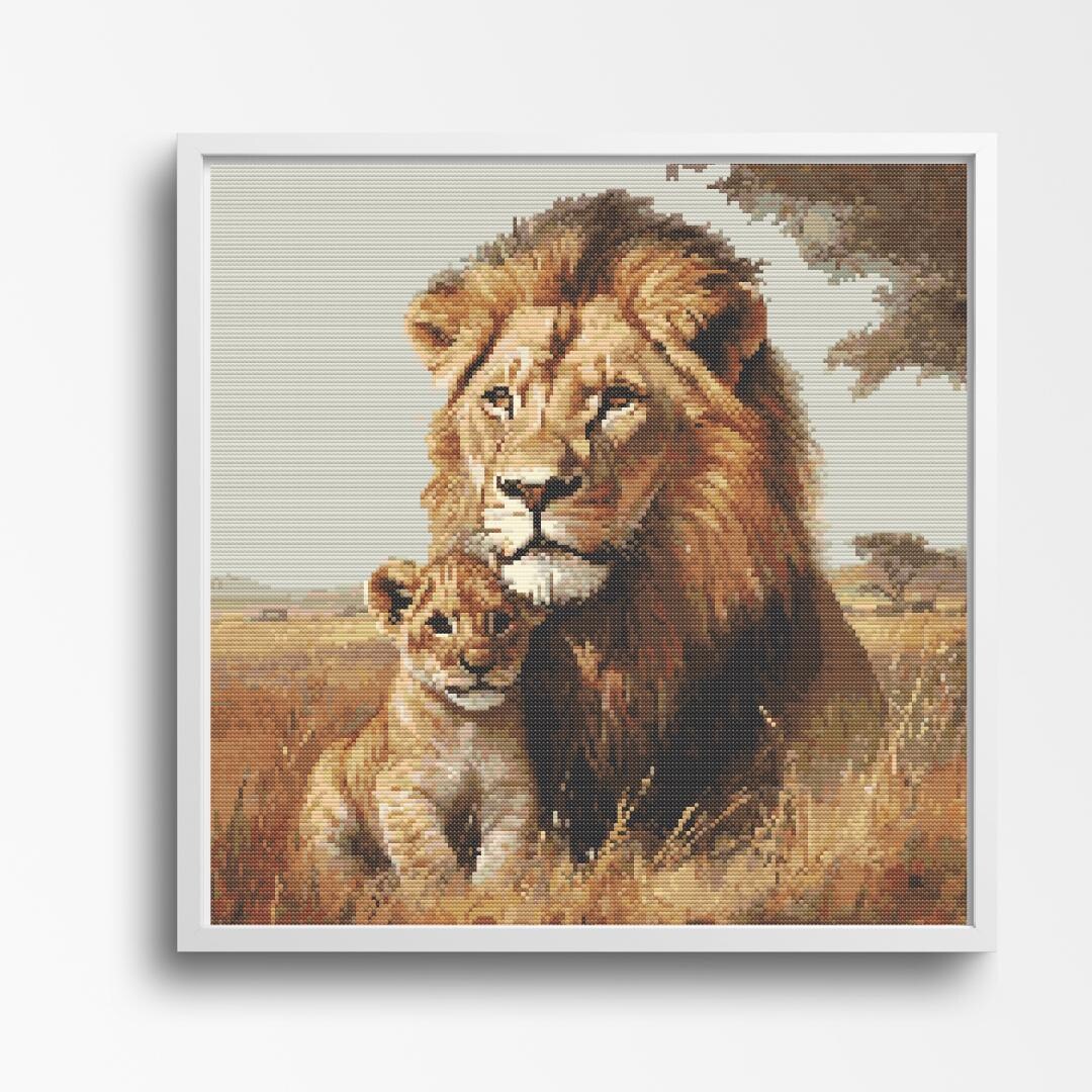 Lion and Cub Cross Stitch Pattern, Unique African Animal Decor ...