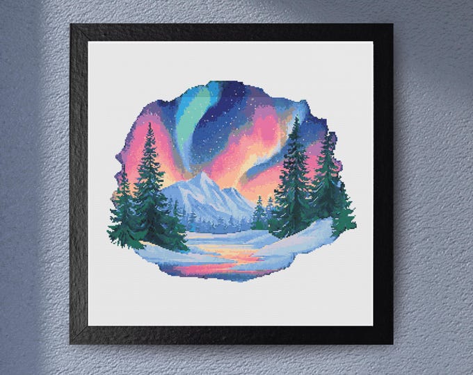 Full Coverage Counted Cross Stitch Pattern Northern Lights Sky Art ...