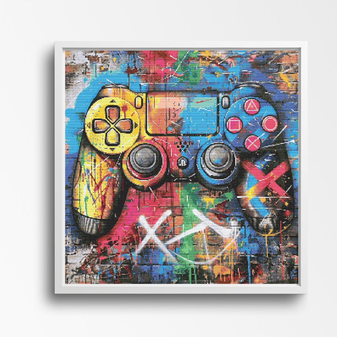 Cross Stitch Pattern Controller Chaos: Vibrant Gaming 300x300 Stitches ...