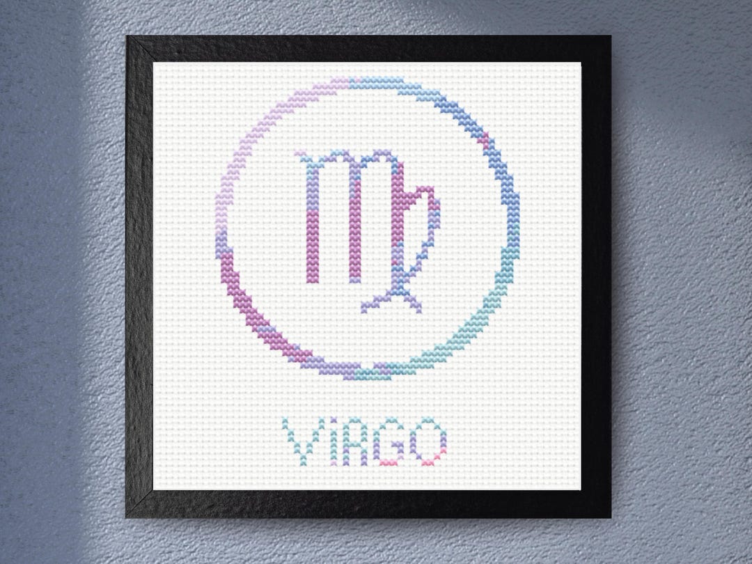 Virgo Cross Stitch Pattern – Zodiac Maiden Symbol With Virgo Text for ...