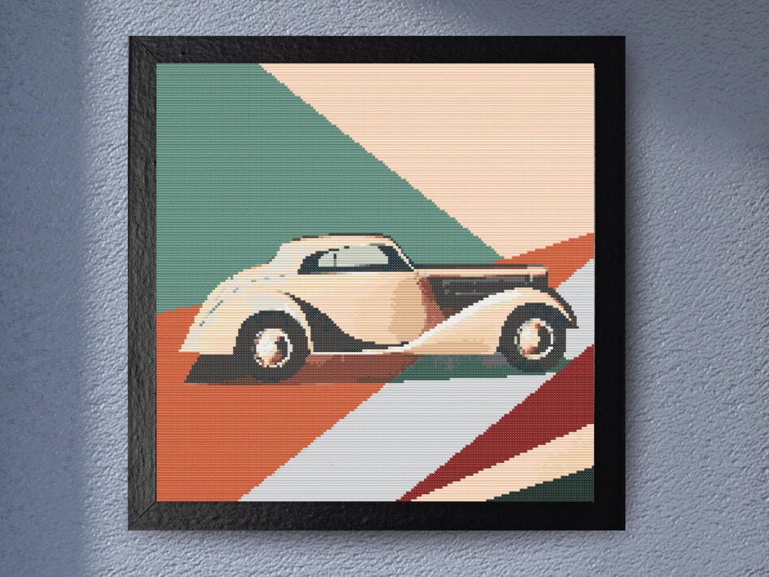 Art Deco Classic Car Cross Stitch Pattern – Vintage Automobile, Retro ...