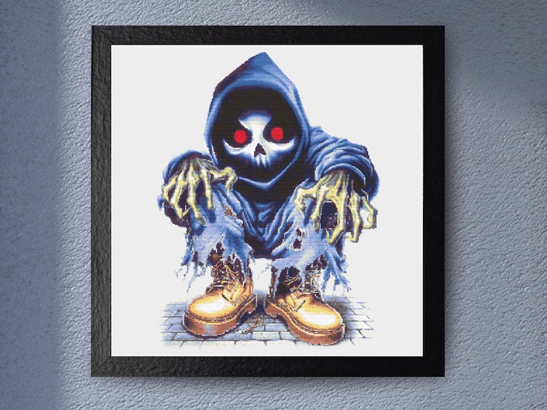 Creepy Grim Reaper Cross Stitch Pattern With Yellow Boots and Shredded ...