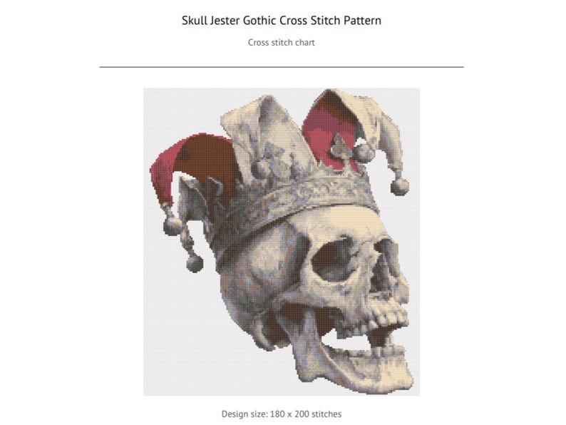 Skull Jester Gothic Cross Stitch Pattern Halloween Dark Academia ...