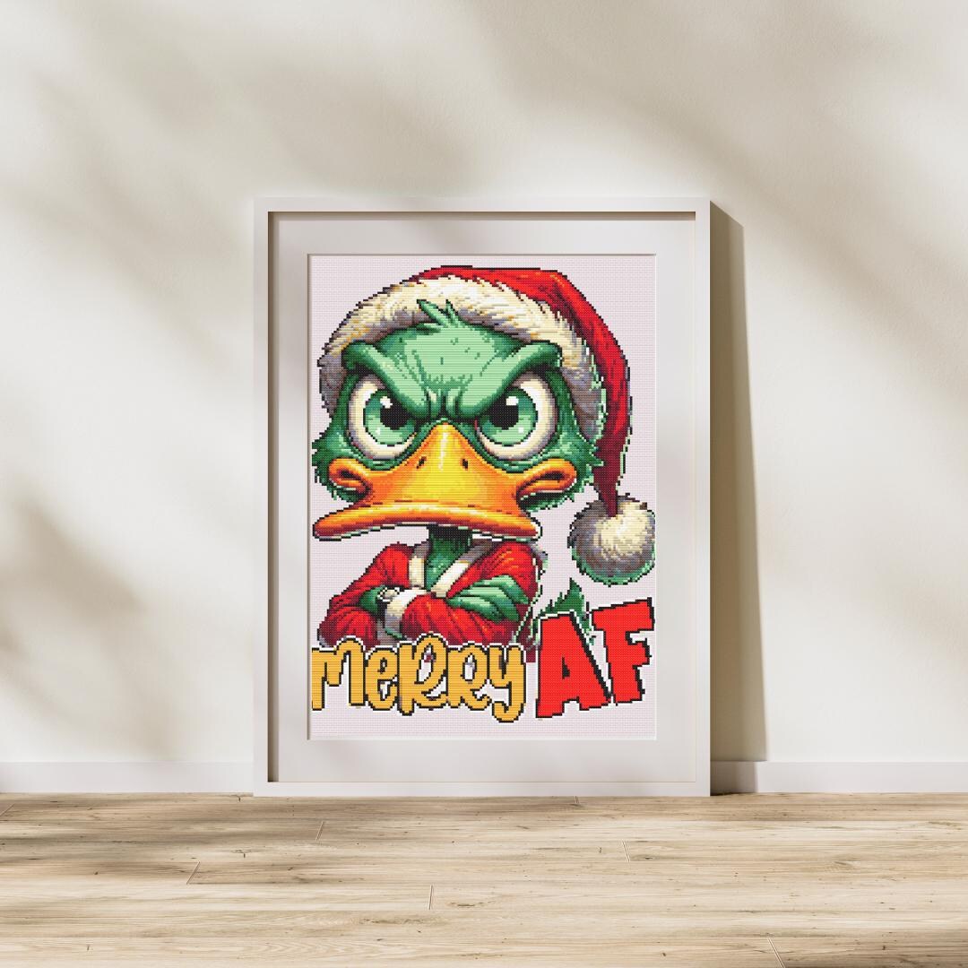 Duck Cross Stitch Pattern, Grumpy Bird Embroidery Pattern, Quirky ...