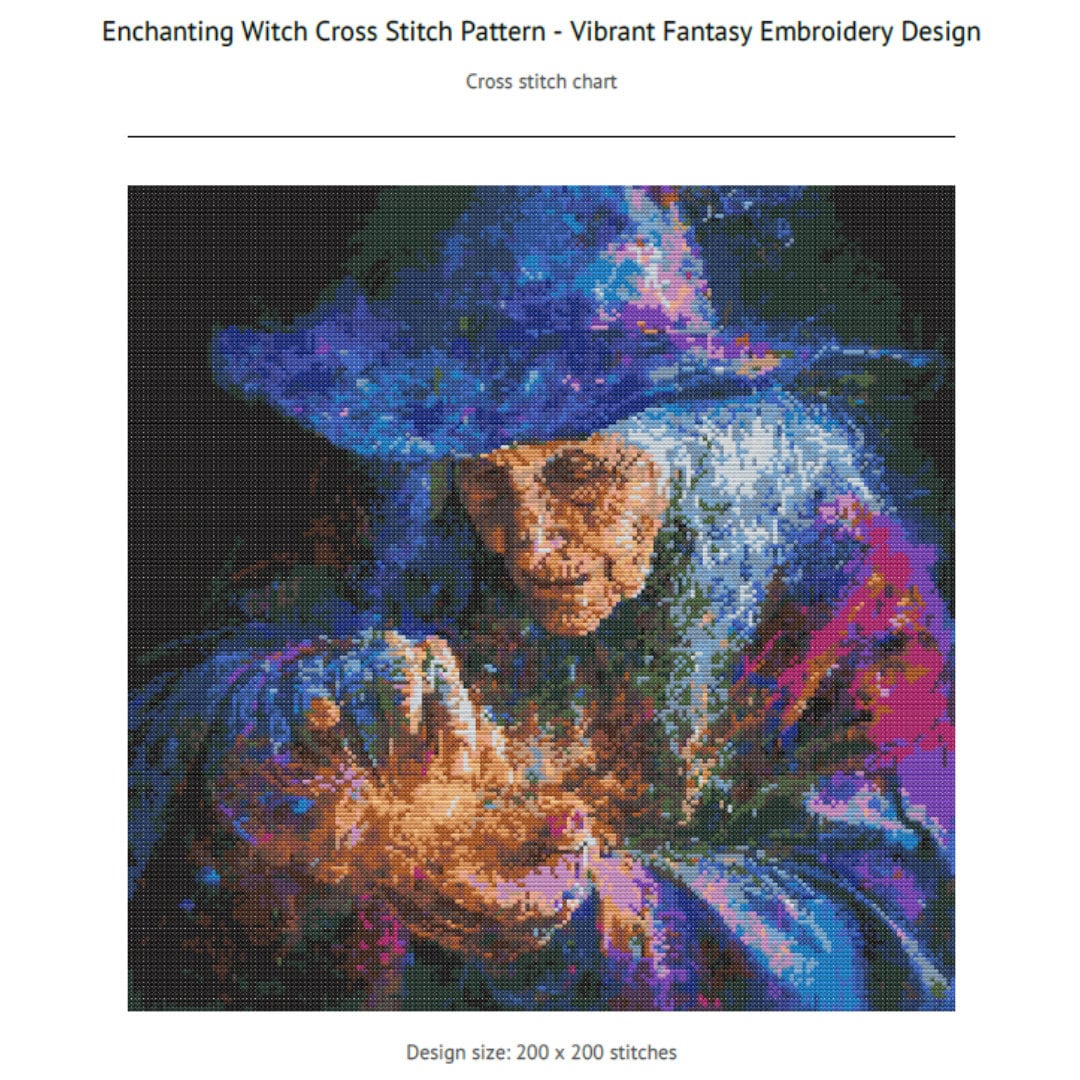 Enchanting Witch Cross Stitch Pattern - Vibrant Fantasy Embroidery ...