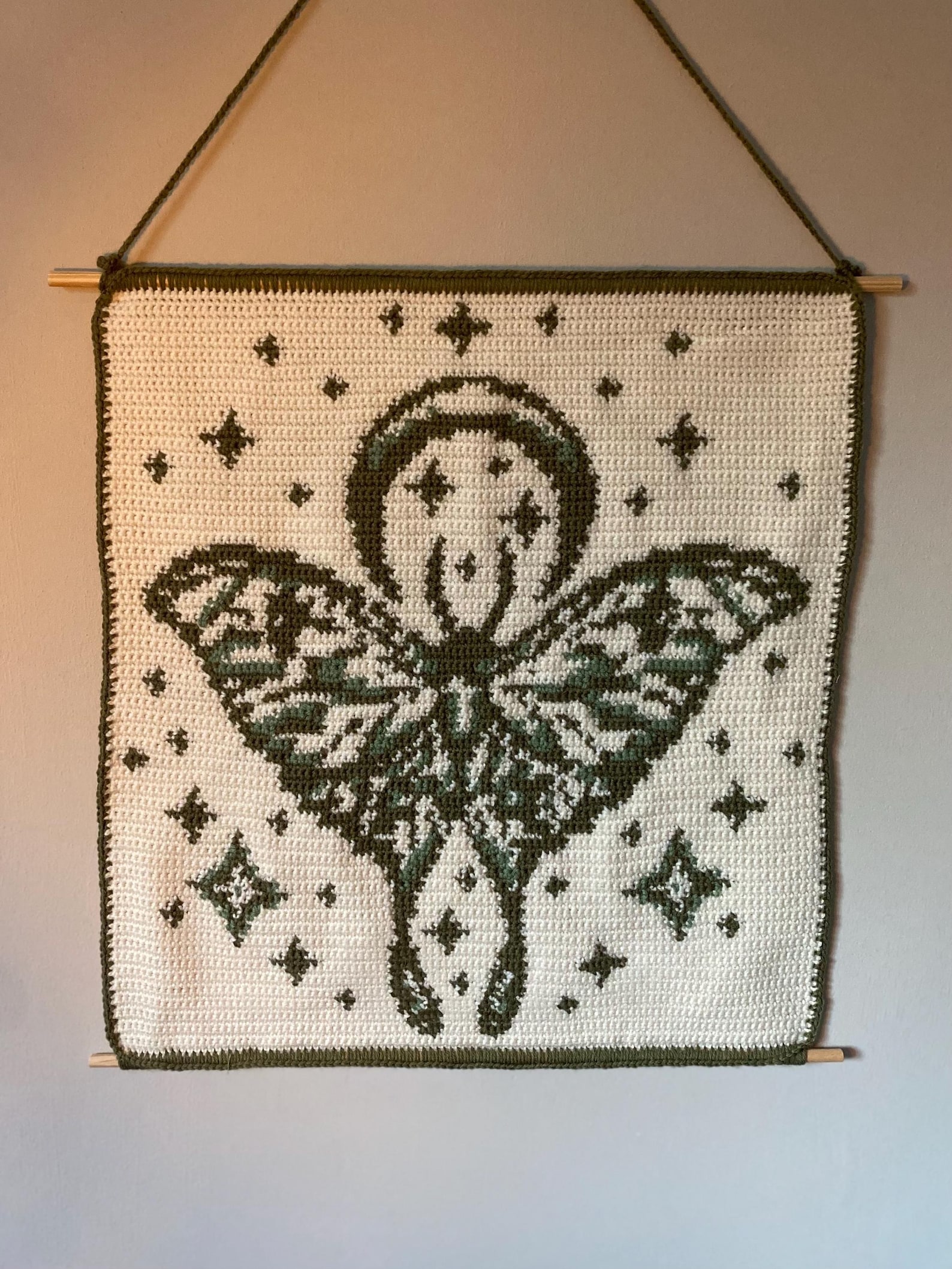 Celestial Moth Crochet Tapestry, Crochet Wall Decor, Luna Moth Crochet ...