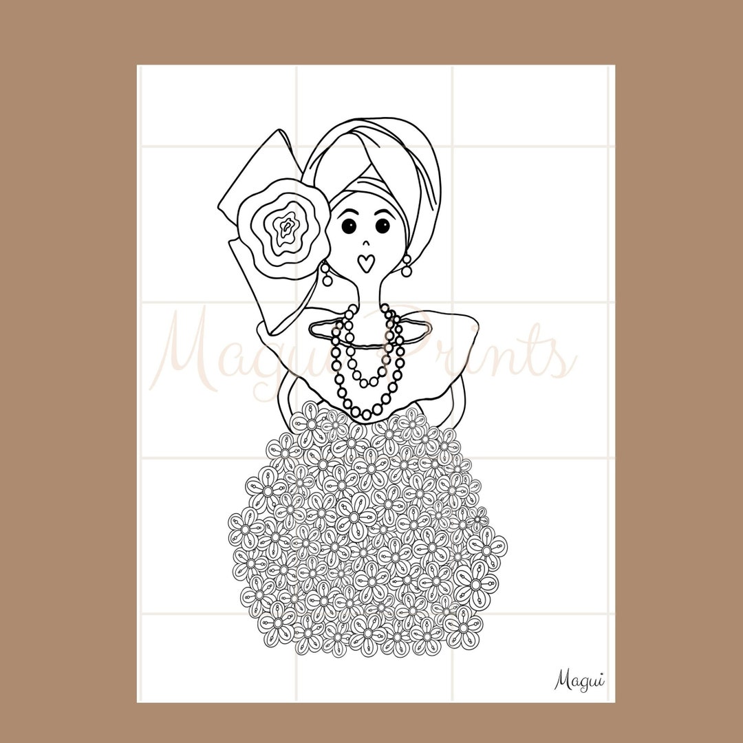Printable Coloring Page, Brazilian Doll, Instant Digital Download ...