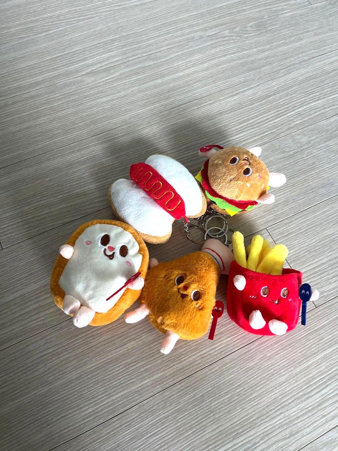 Adorable Food Plush Keychains Set of 5 Kawaii Charms Burger Fries ...