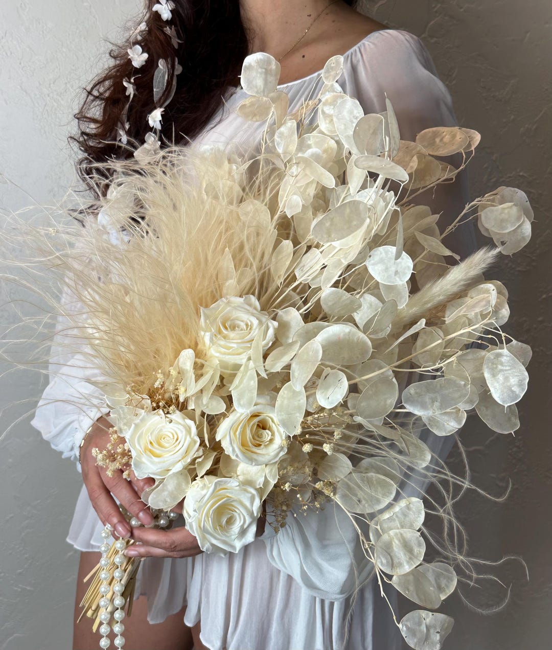 Large Preserved Bridal Bouquet: Lunaria, Gardenia & Roses - Etsy
