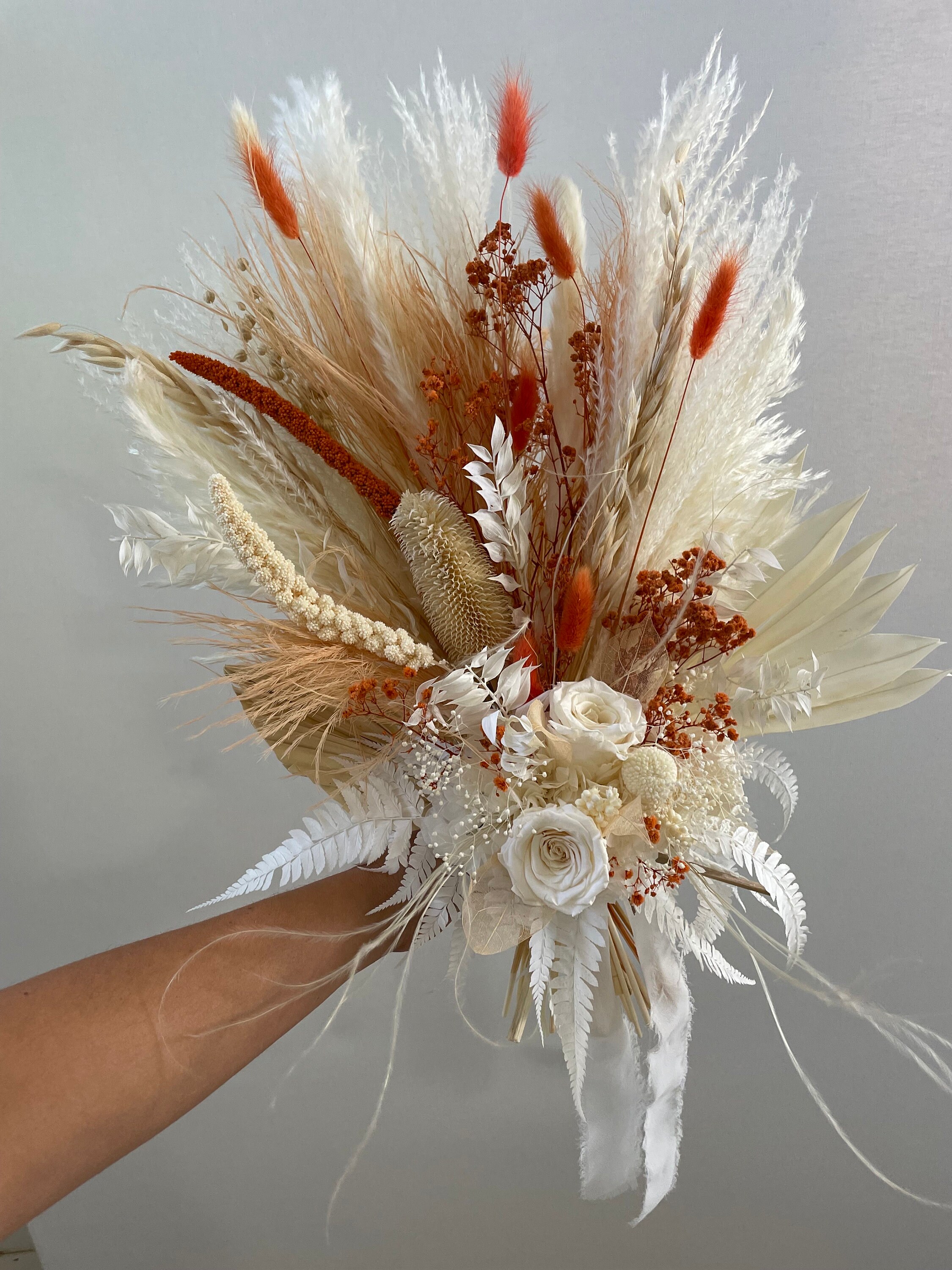 Rust Bridal Bouquet Orange Wedding Bouquet- Boho Bridal Bouquet- Burn ...