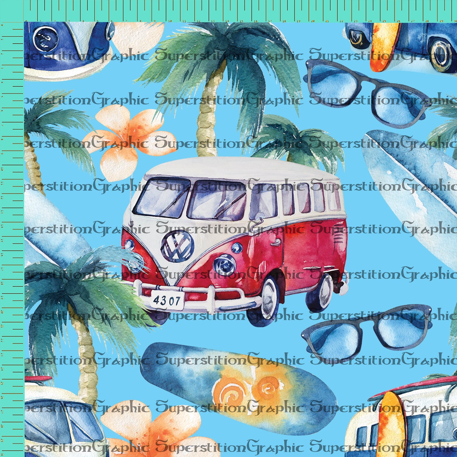 Seamless Digital Pattern Design / Westfalia Surf Blue Background - Etsy
