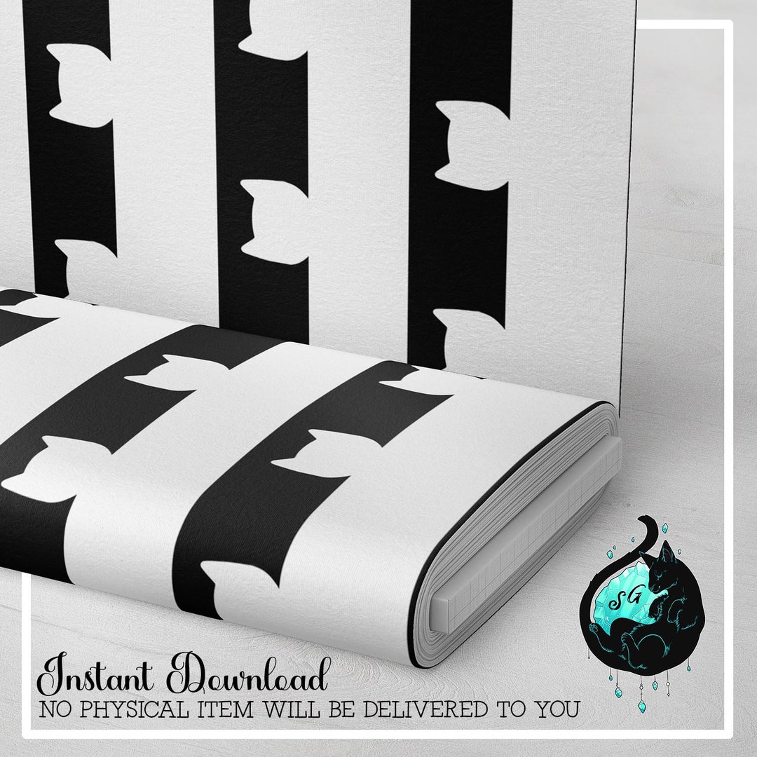Seamless Digital Pattern Design / White and Black Cat Stripe Pattern 1 ...