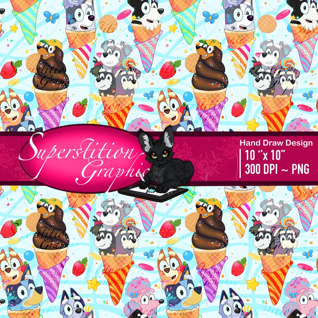 Ice Cream Bluey || Seamless Digital Pattern Design - Etsy
