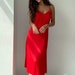 Red Silk Midi Slip Dress With Deep-v Neck, Midi Slip Dress in Classic ...
