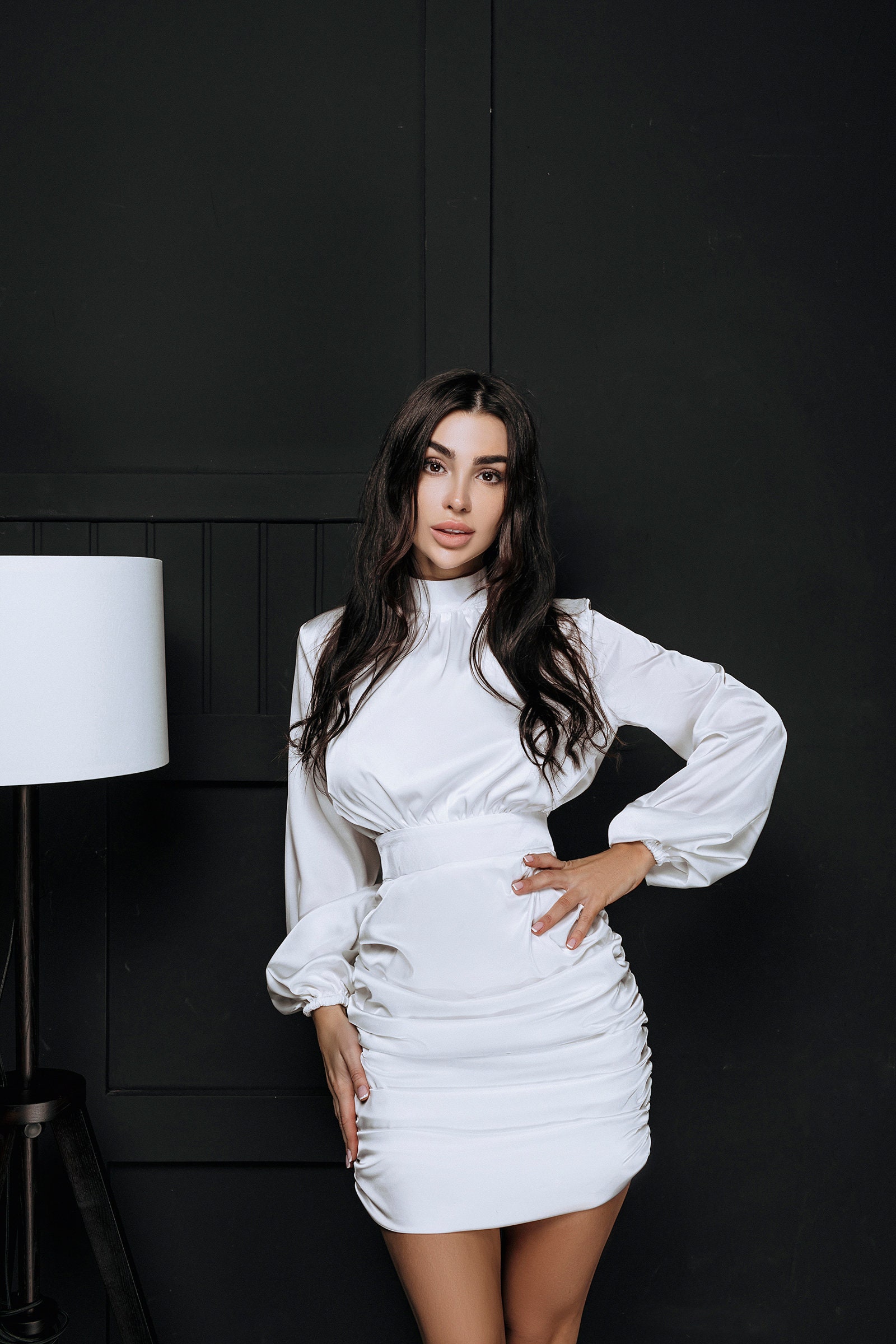 Silk Satin Mini Dress With Long Sleeves White Silk Mini Dress - Etsy