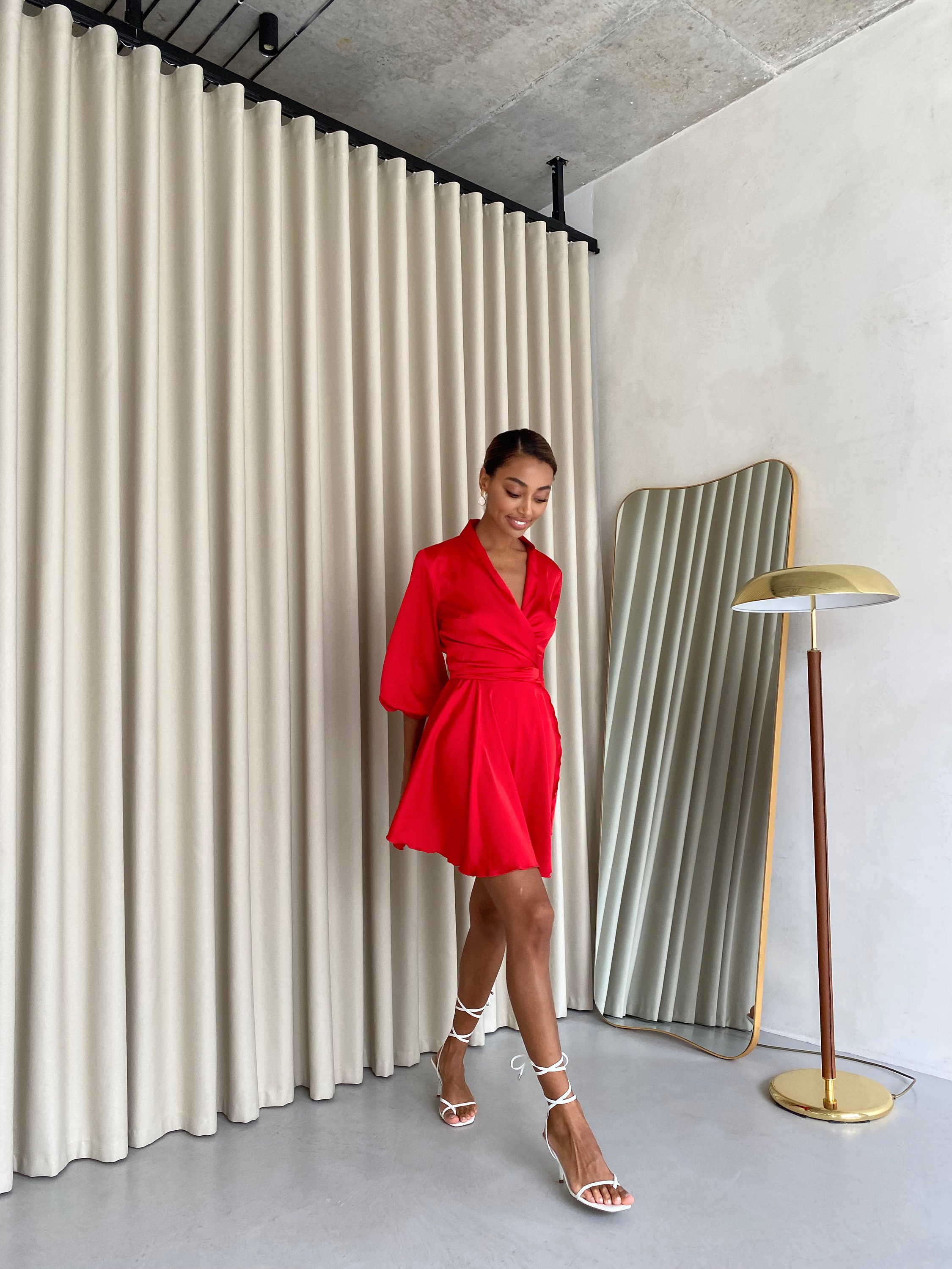 Red Silk Wrap Dress Bright Red Silk Mini Dress Wrap Style - Etsy