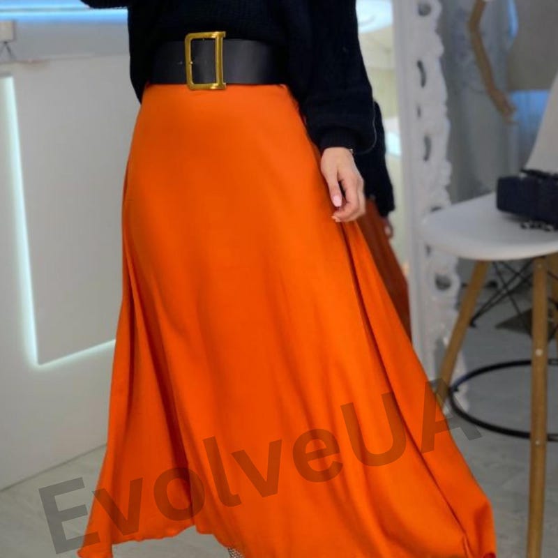 Orange Midi Skirt - Etsy