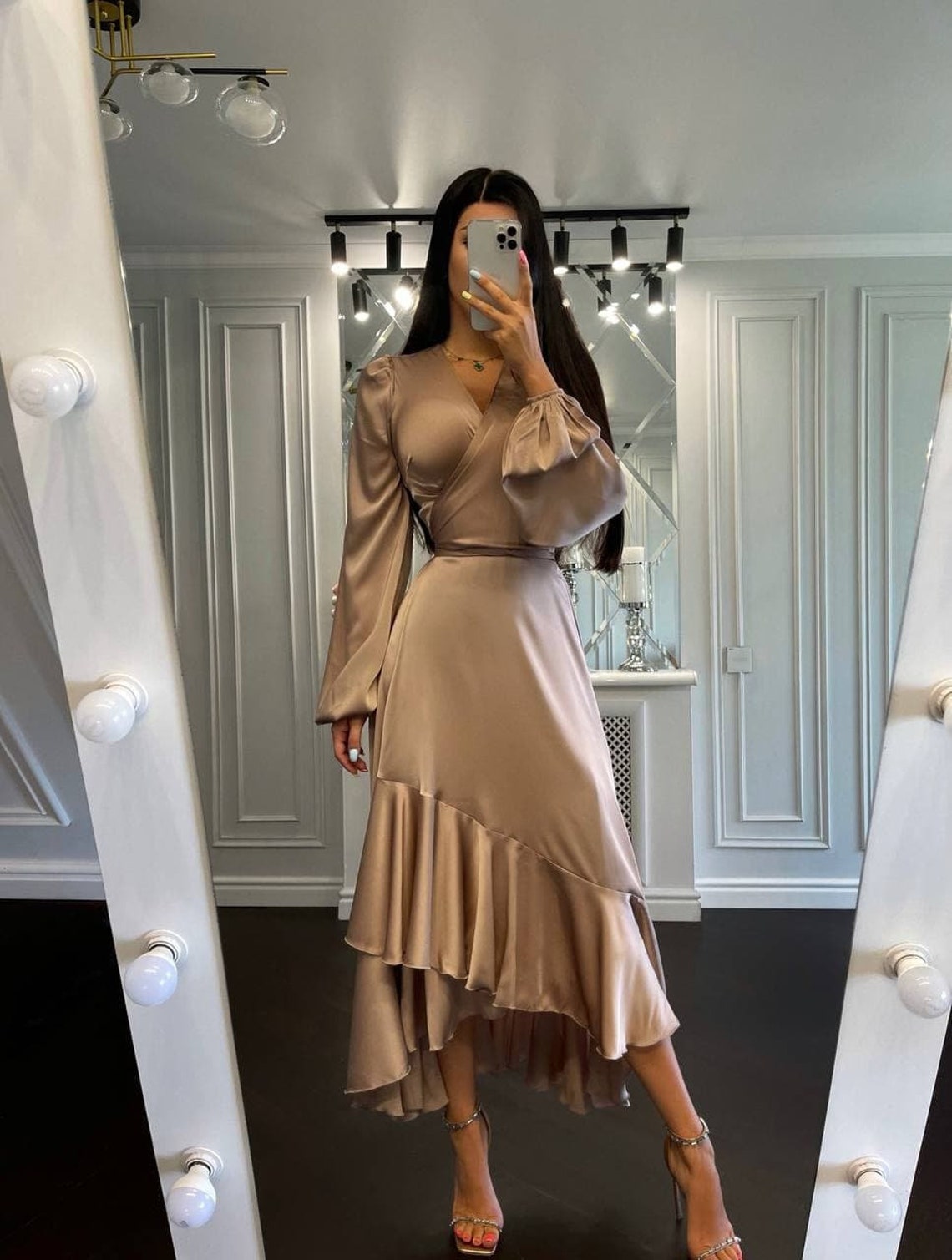 Beige Silk Wrap Dress Elegant Silk Wrap Long Dress for Women - Etsy