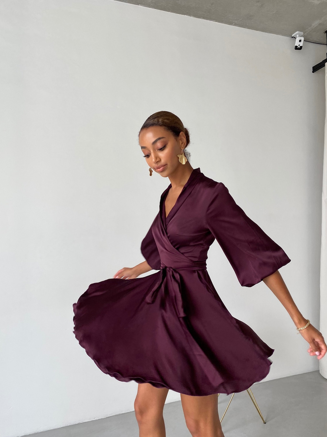 Dark Purple Silk Wrap Dress Silk Mini Dress Wrap Style - Etsy