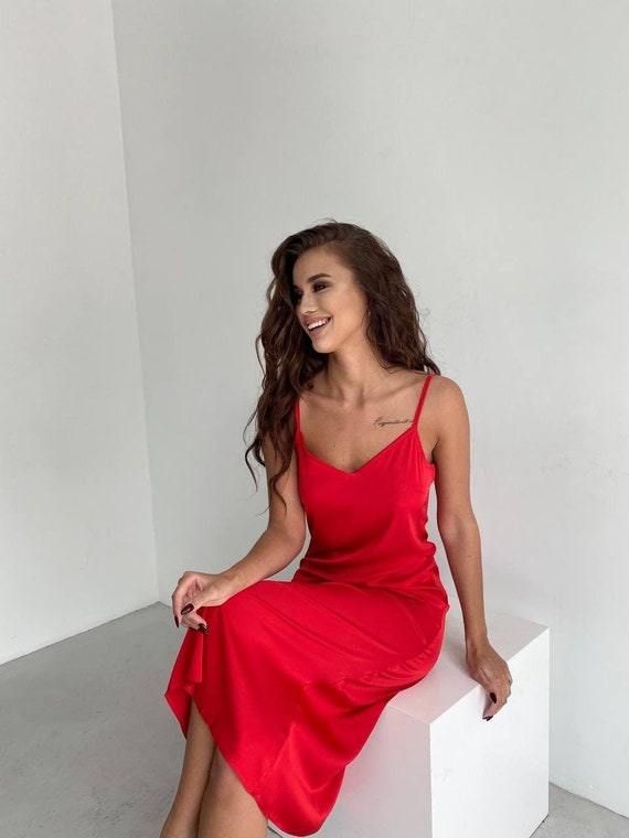Red Silk Slip Dress for Special Occasions Satin Slip Dress for - Etsy