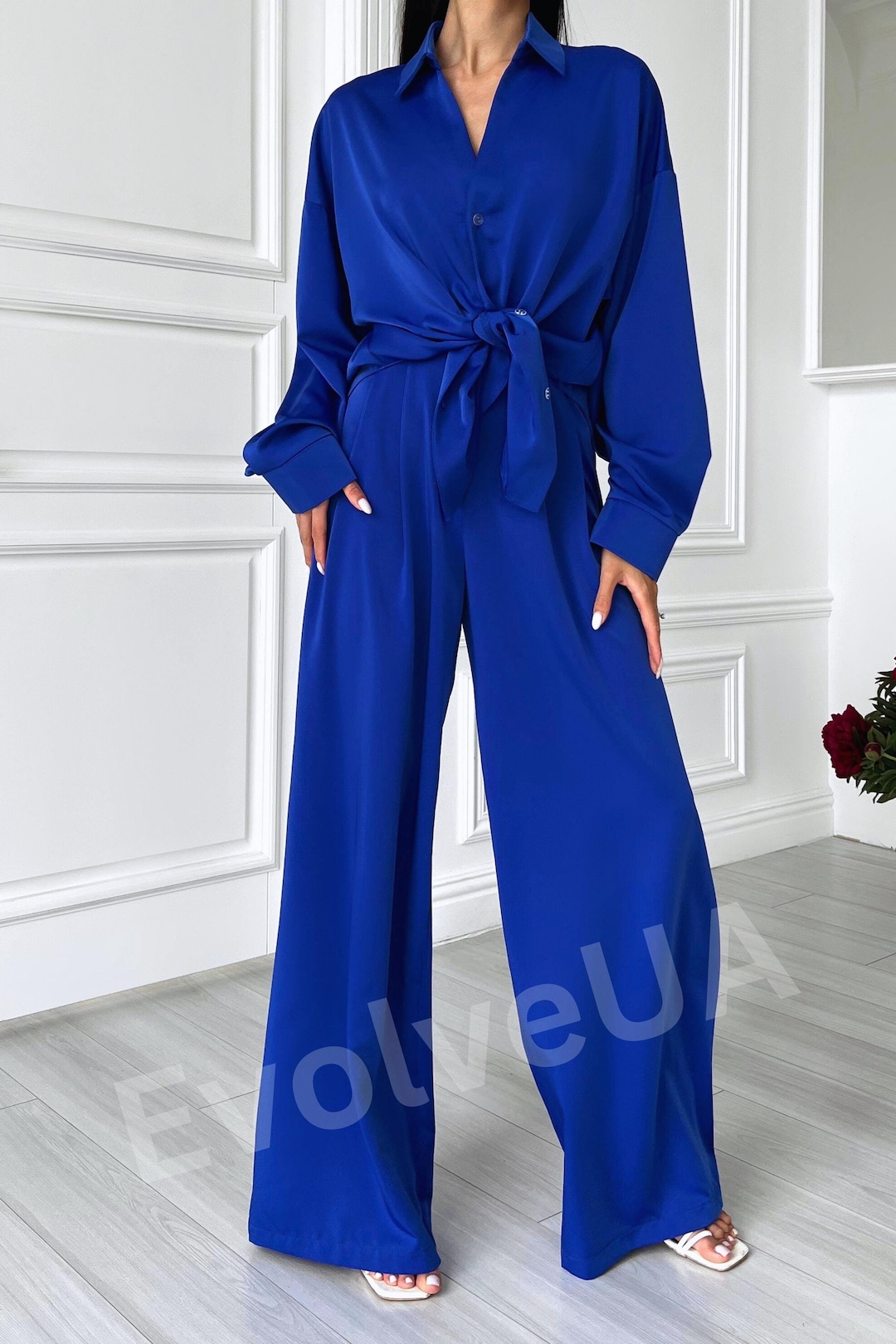 Royal Blue Silk Pants Suit for Women, Oversized Silk Pantsuit Womens ...